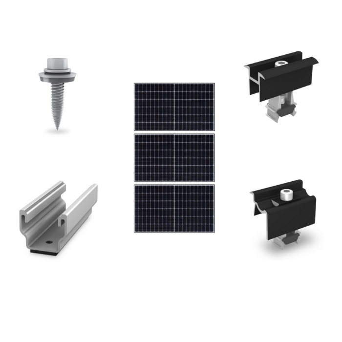 Kit de fixation sur bac acier - 1 colonne de 3 panneaux en paysage