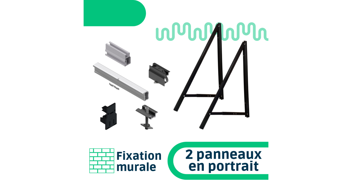 Kit de fixation pose murale à 60° - 2 Panneaux en portrait