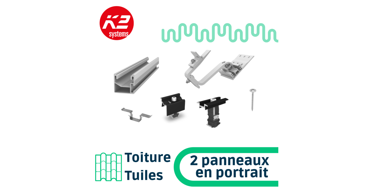 K2 Systems - Kit de fixation tuiles - 1x2 panneaux en portrait