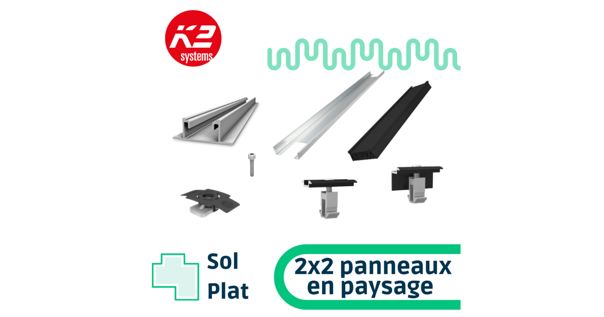 K2 Systems - Fixation sol plat - 2x2 panneaux en paysage